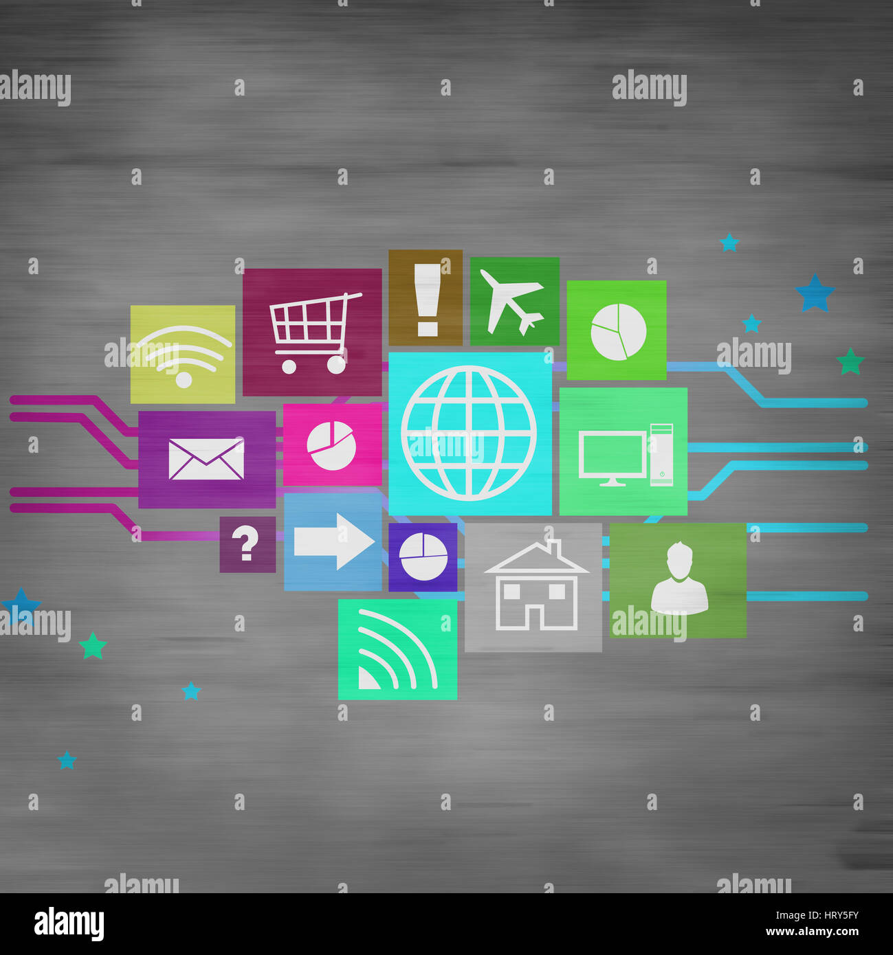 Group of colorful application icons on wall background Stock Photo - Alamy