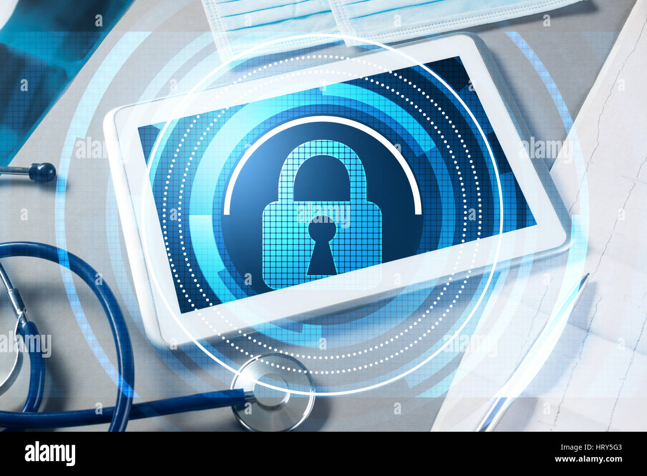 White tablet pc and access security concept on media screen Stock Photo ...