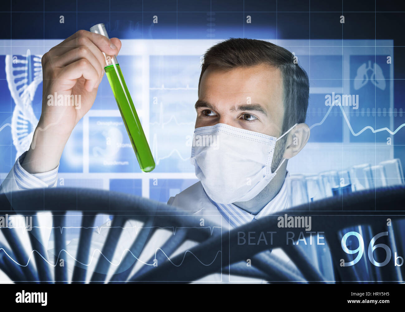 Handsome scientist making research over dna molecule structure Stock ...