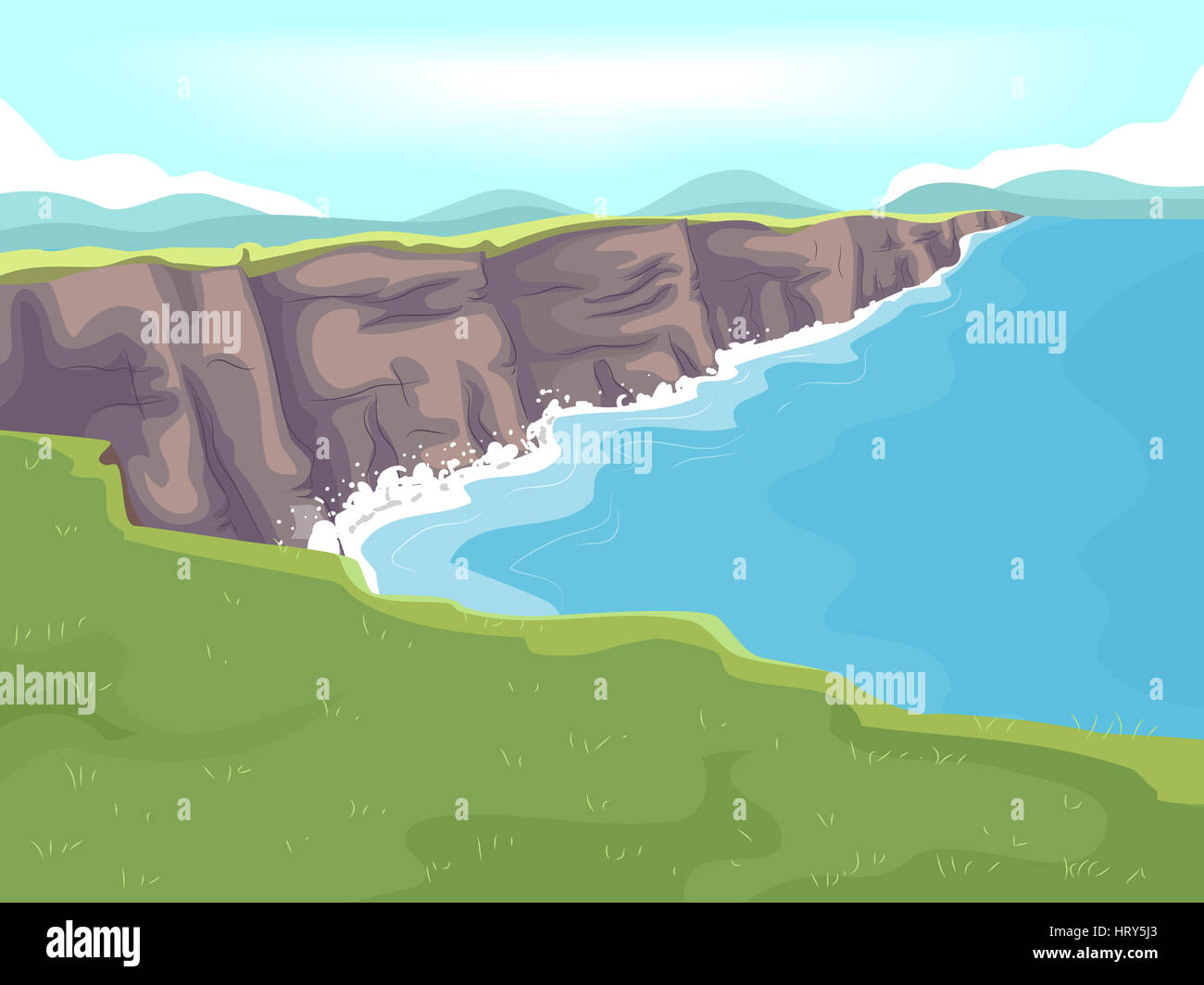 Illustration of a Long Stretch of Limestone Cliff by the Sea Stock ...