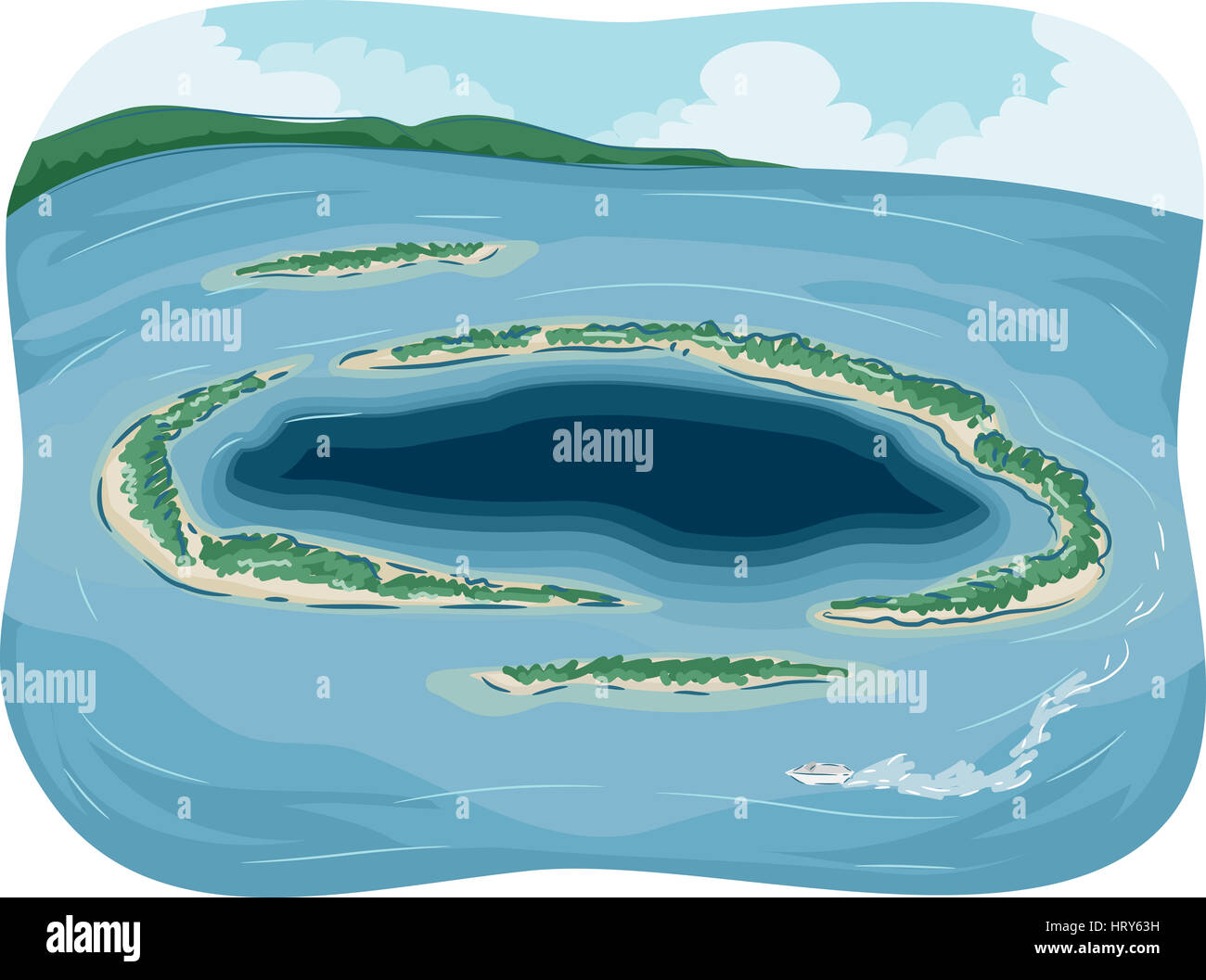 Illustration of a Small Atoll in the Middle of the Ocean Stock Photo ...
