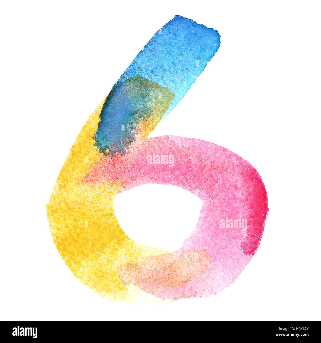 Six - Colorful watercolor numbers Stock Photo - Alamy