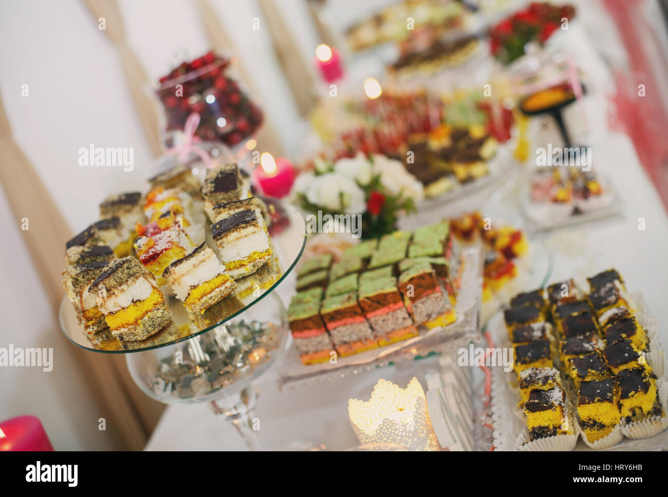 Different kinds of baked sweets on a buffet.corporate event or wedding ...