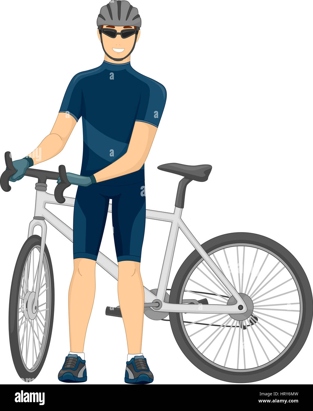 Illustration of a Cyclist Standing Beside His Bike Stock Photo - Alamy