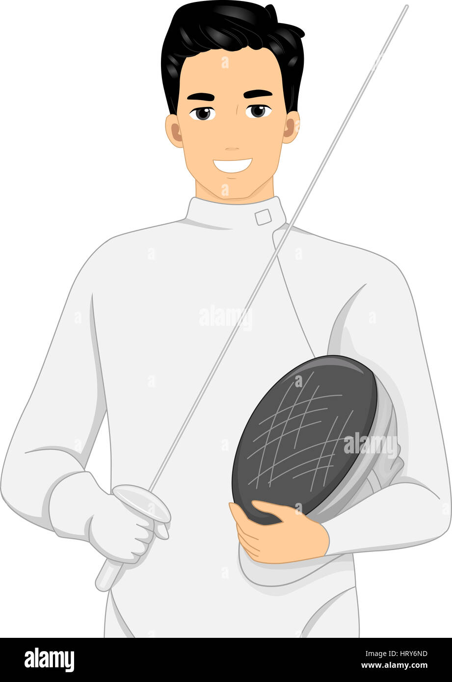 Illustration of a Fencer Holding a Fencing Stick in One Hand and a Face ...
