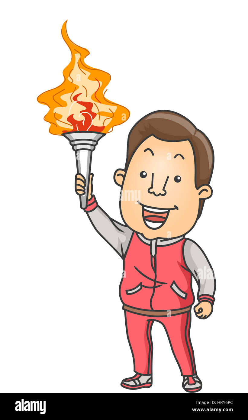 Illustration of a Torchbearer Holding the Official Torch Up High Stock ...