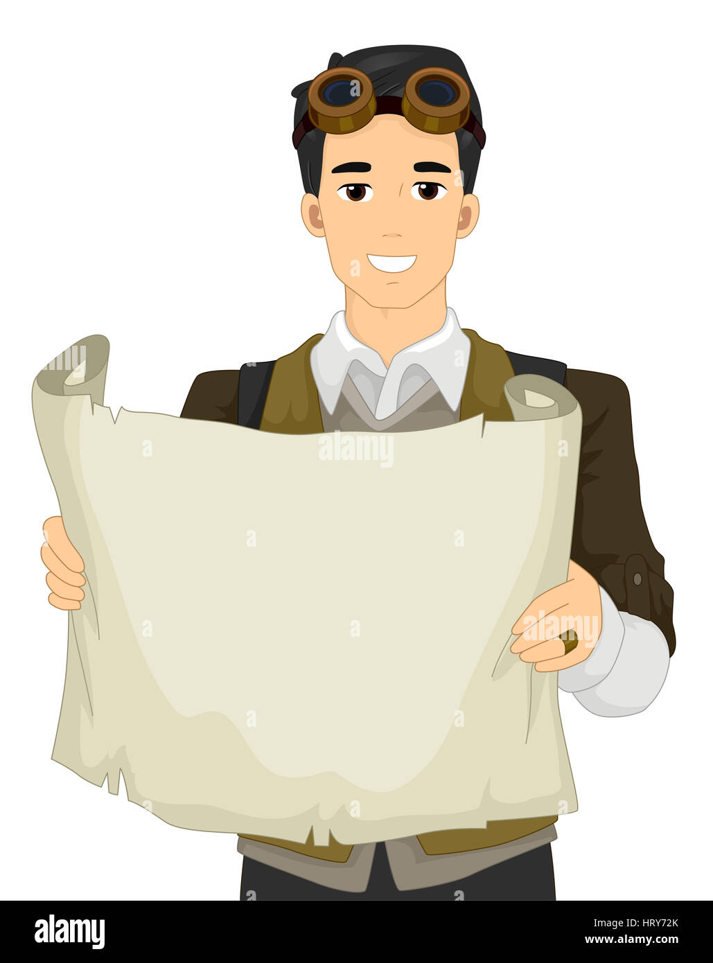 Illustration of a Man Wearing a Steampunk Costume Holding a Scroll ...