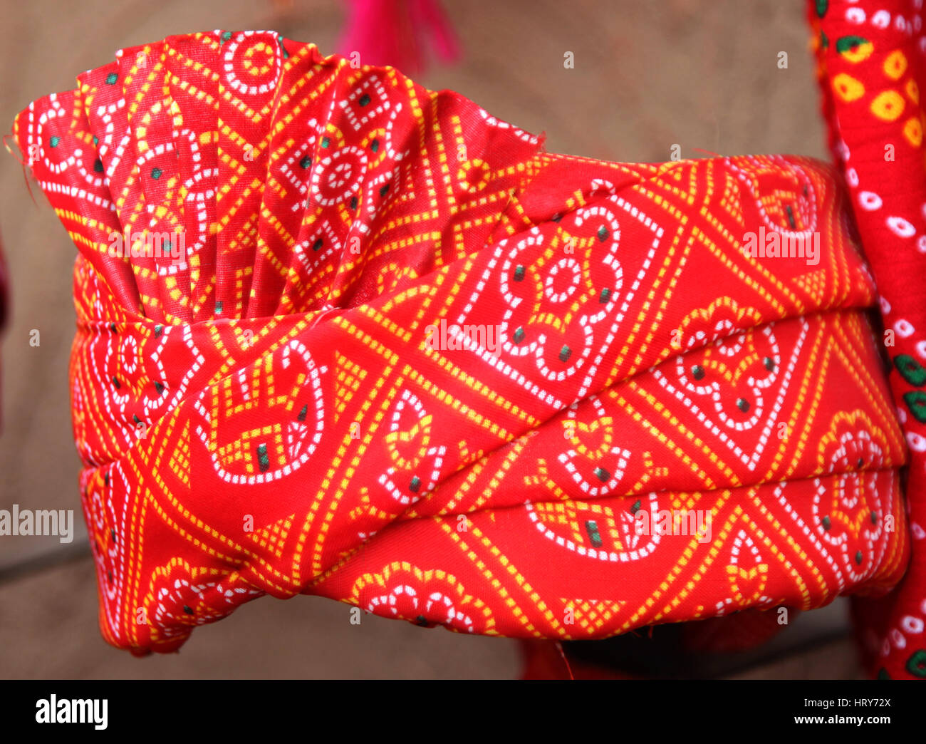 Brightly coloured turban (Rajasthani Traditional Cap), Rajasthan, India ...