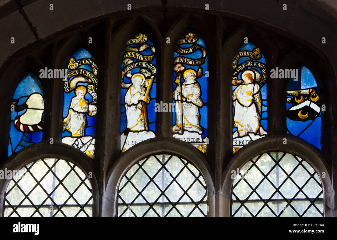 Medieval stained glass remains in St. Peter`s Church, Coughton ...