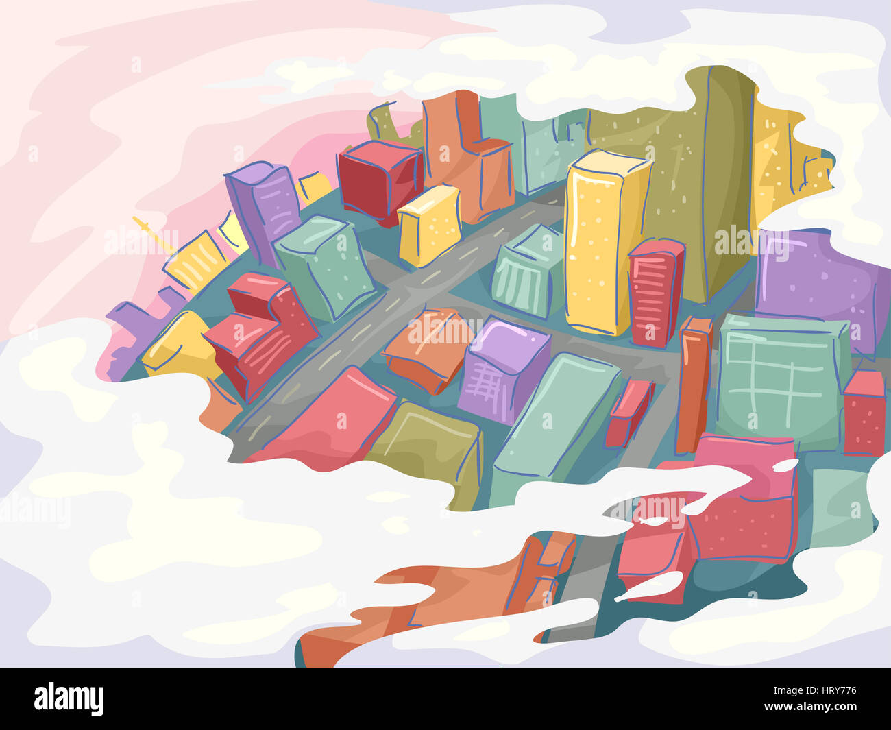 Sketchy Illustration of a City as Viewed from Above Stock Photo - Alamy