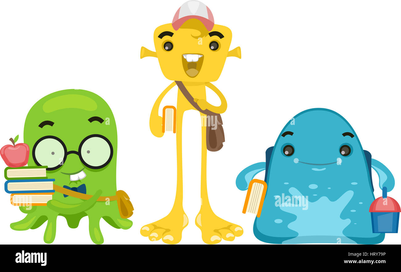 Illustration of Cute Little Aliens Carrying School Books Stock Photo ...