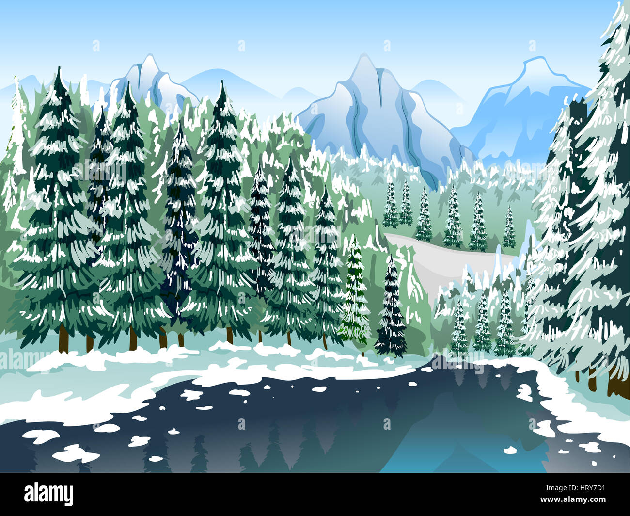 Illustration of a Coniferous Forest Covered with Layers of Snow Stock ...