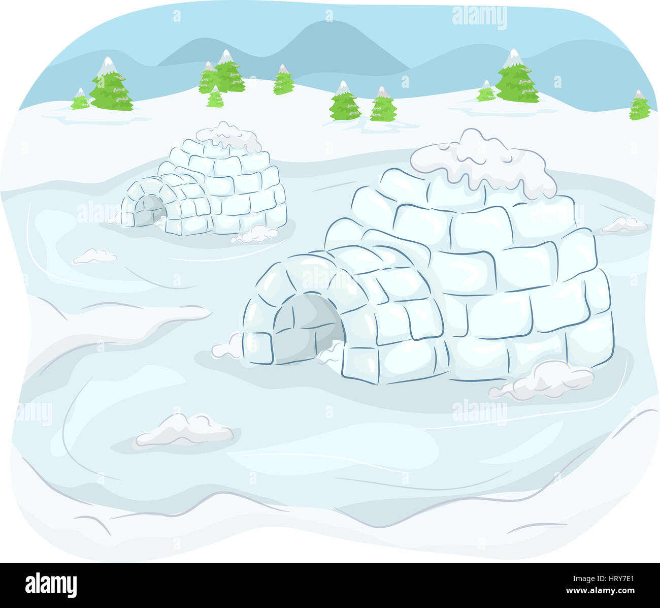 Illustration of Igloos Situated in the Middle of an Isolated Community ...