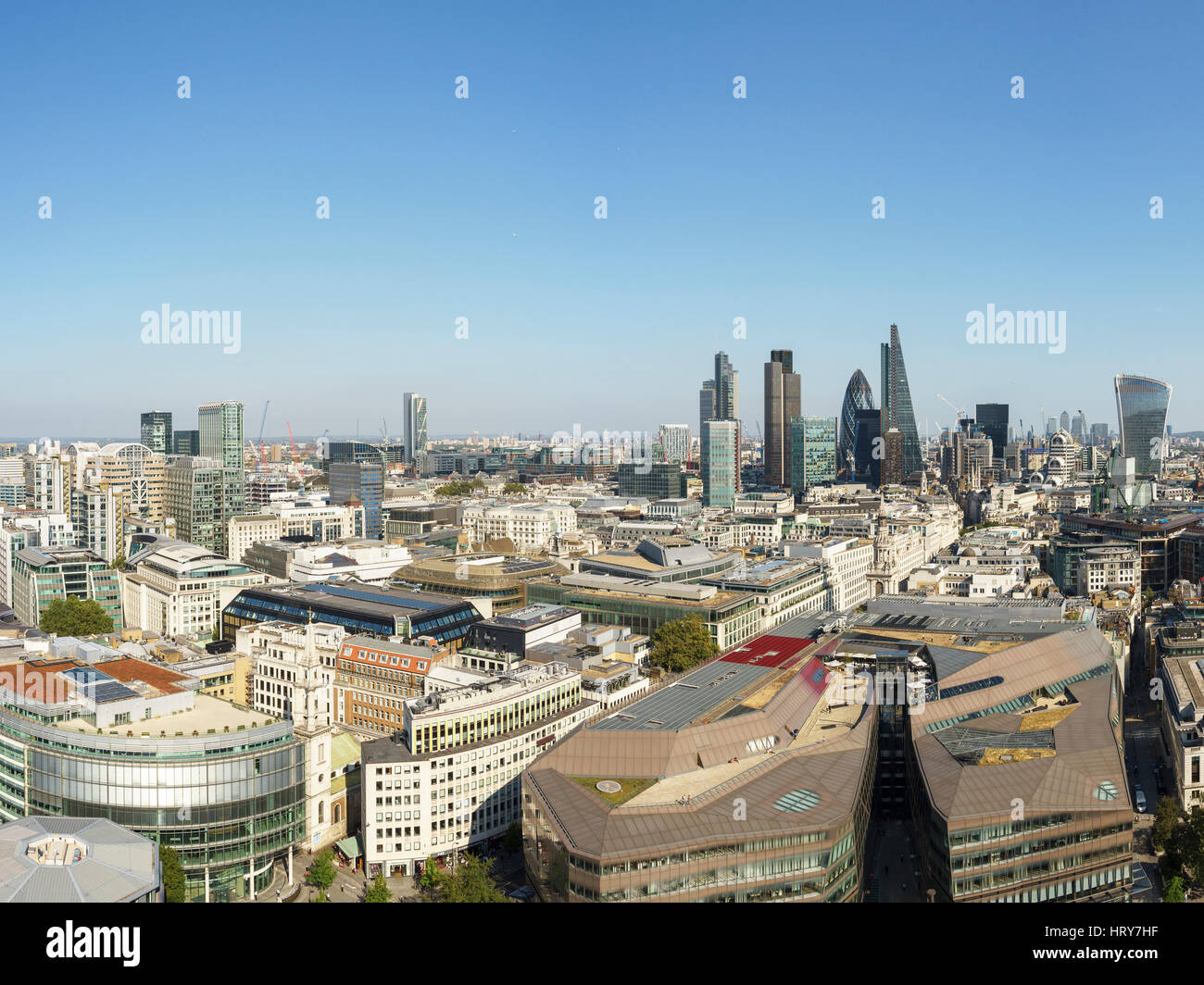 Aerial view over London city with the financial district on a clear ...