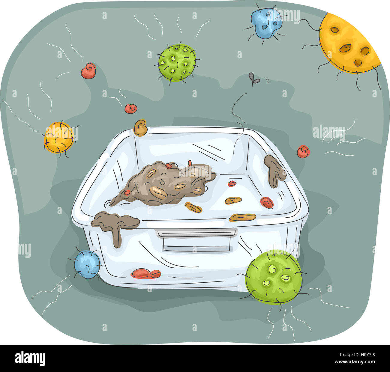 Illustration of a Filthy Container Surrounded by Bacteria Stock Photo ...