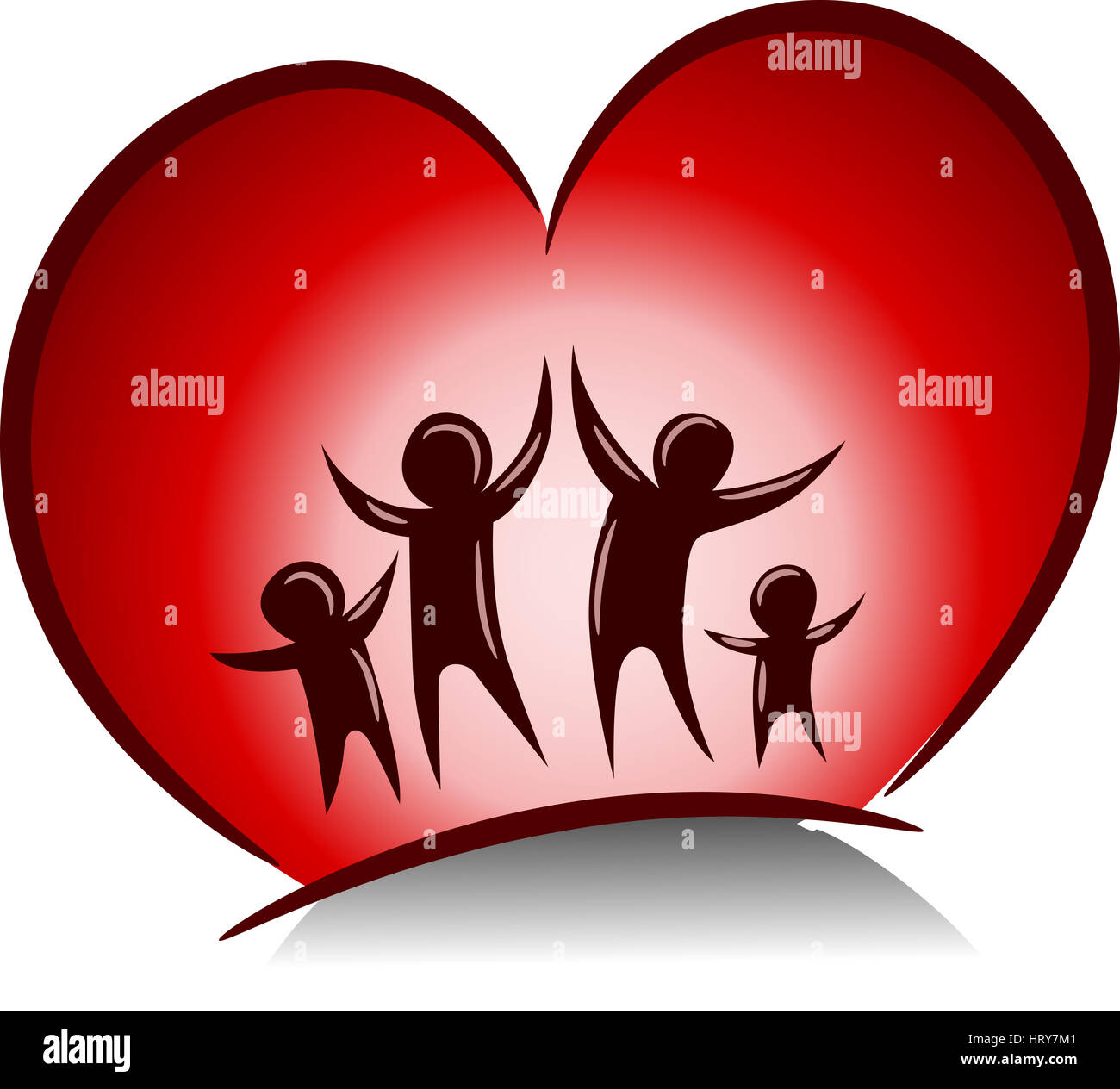 Illustration of a Happy Family with a Large Heart Behind Them Stock ...