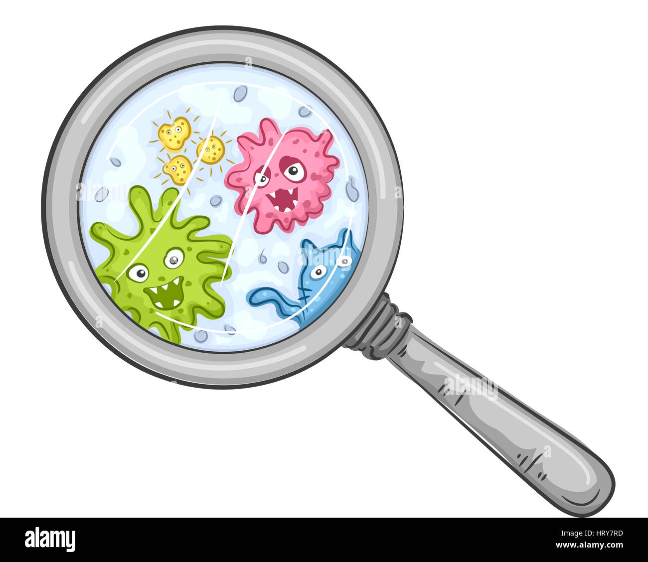 Illustration of an Assortment of Bacteria Visible Under a Magnifying ...