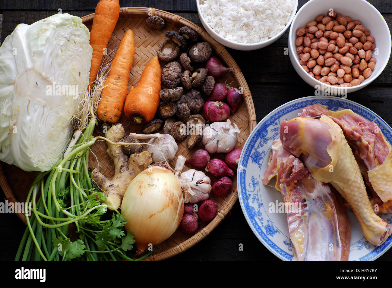 Asian food for sick people, chicken rice gruel from rice, carrot, onion ...