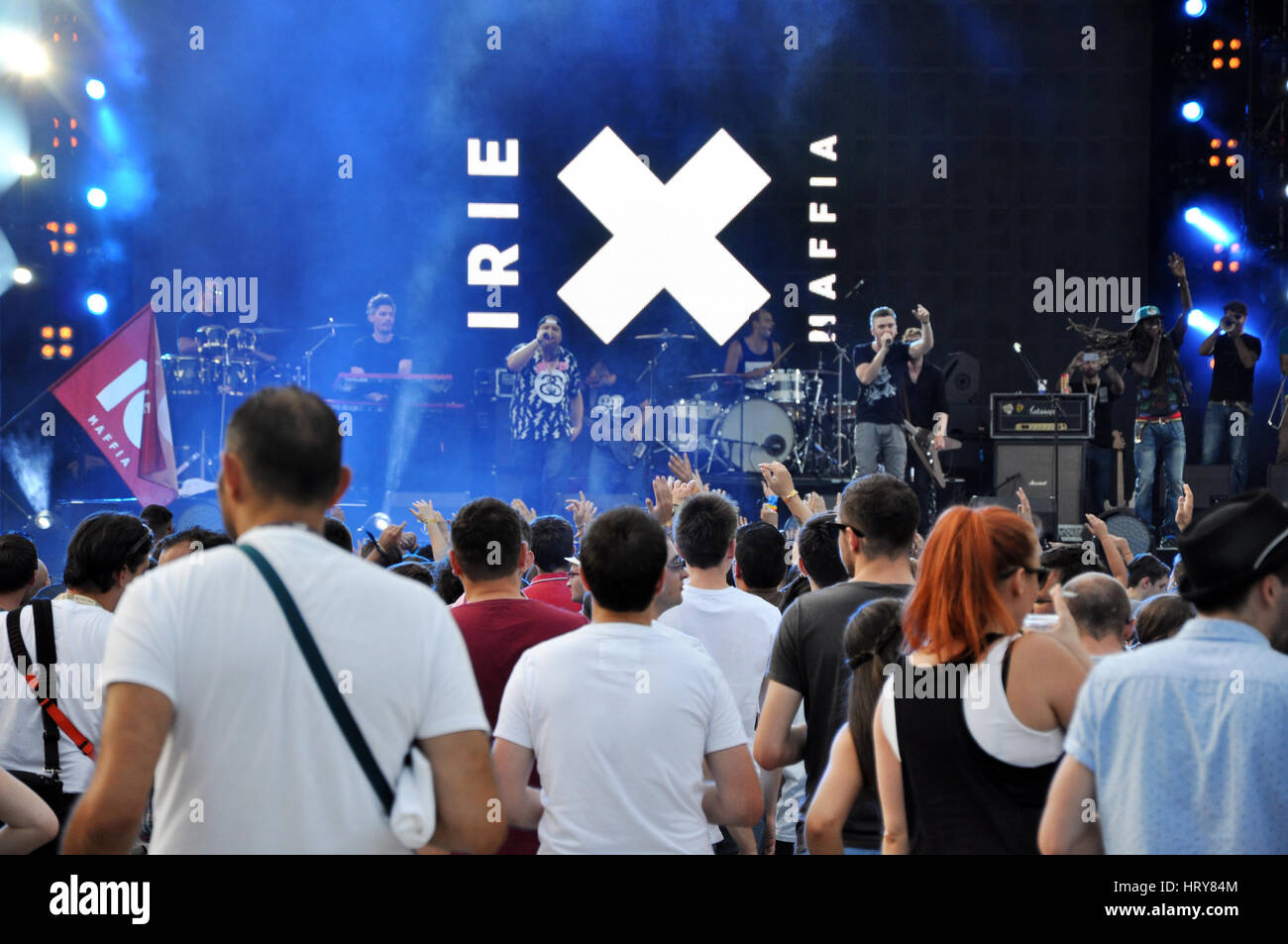 CLUJ NAPOCA, ROMANIA – AUGUST 2, 2015: Crowd of cheerful people having ...