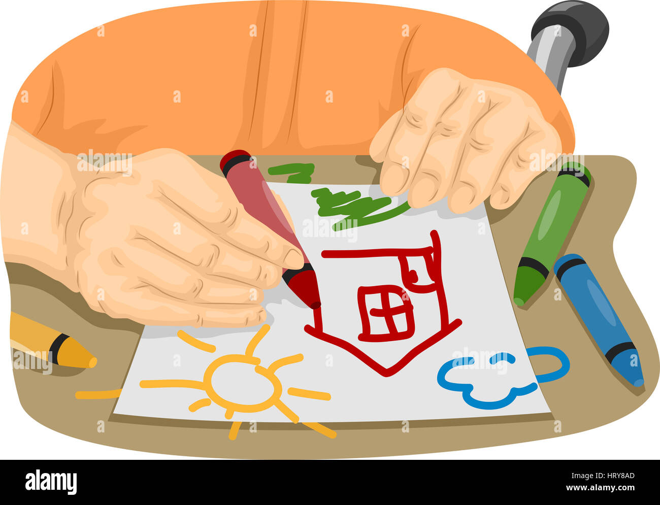 Cropped Illustration of a Senior Citizen Drawing with Crayons Stock ...