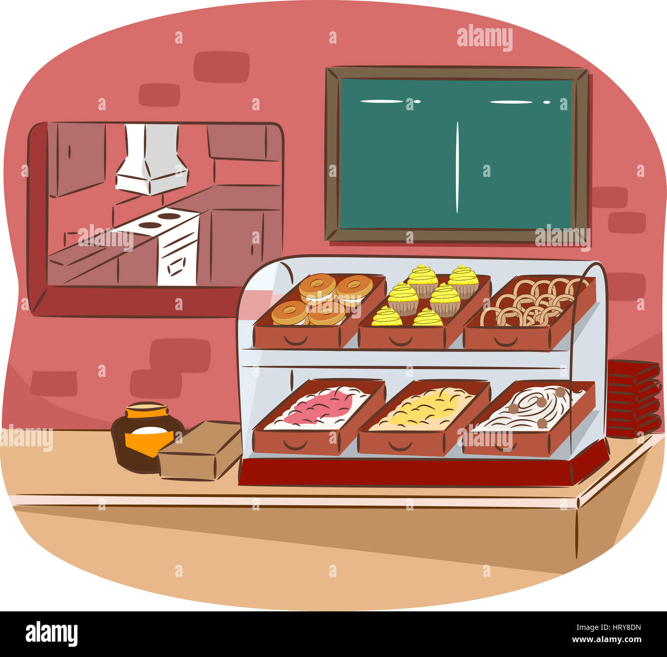 Illustration Featuring the Counter of a Cafeteria Stock Photo - Alamy