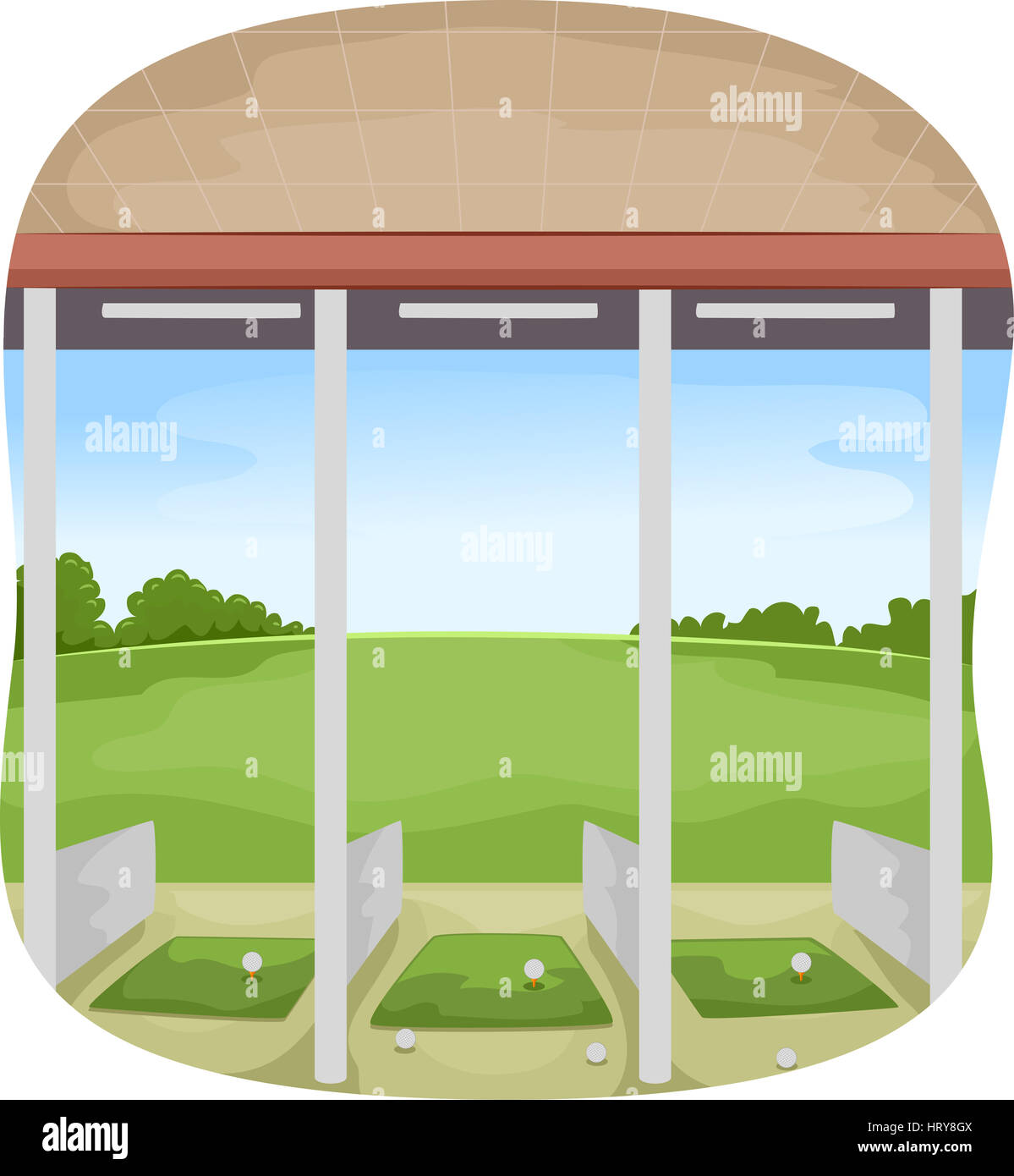 Illustration of a Covered Driving Range with Golf Balls Strewn Around ...