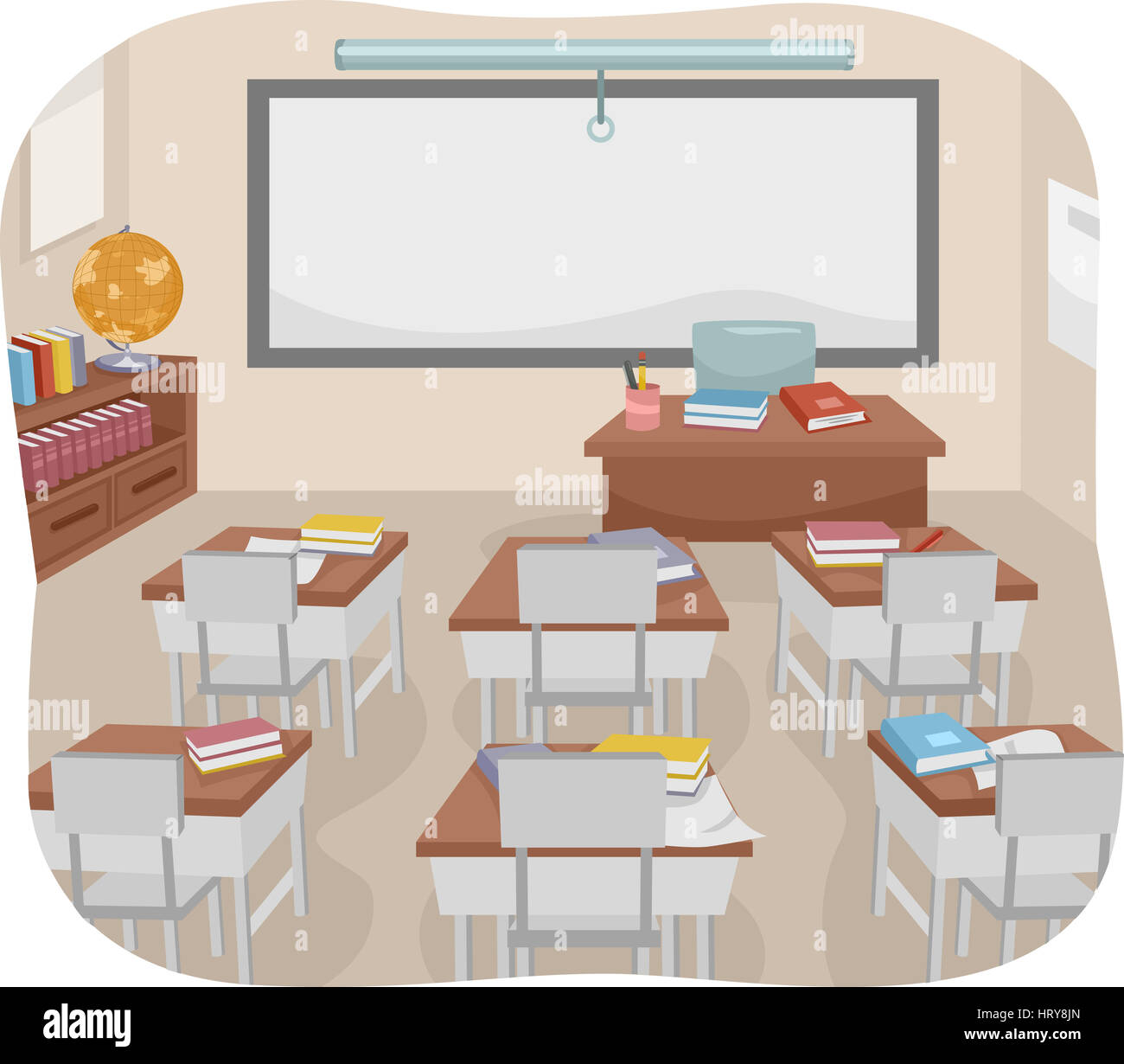 Illustration of an Empty Classroom with Books Left Behind Stock Photo ...
