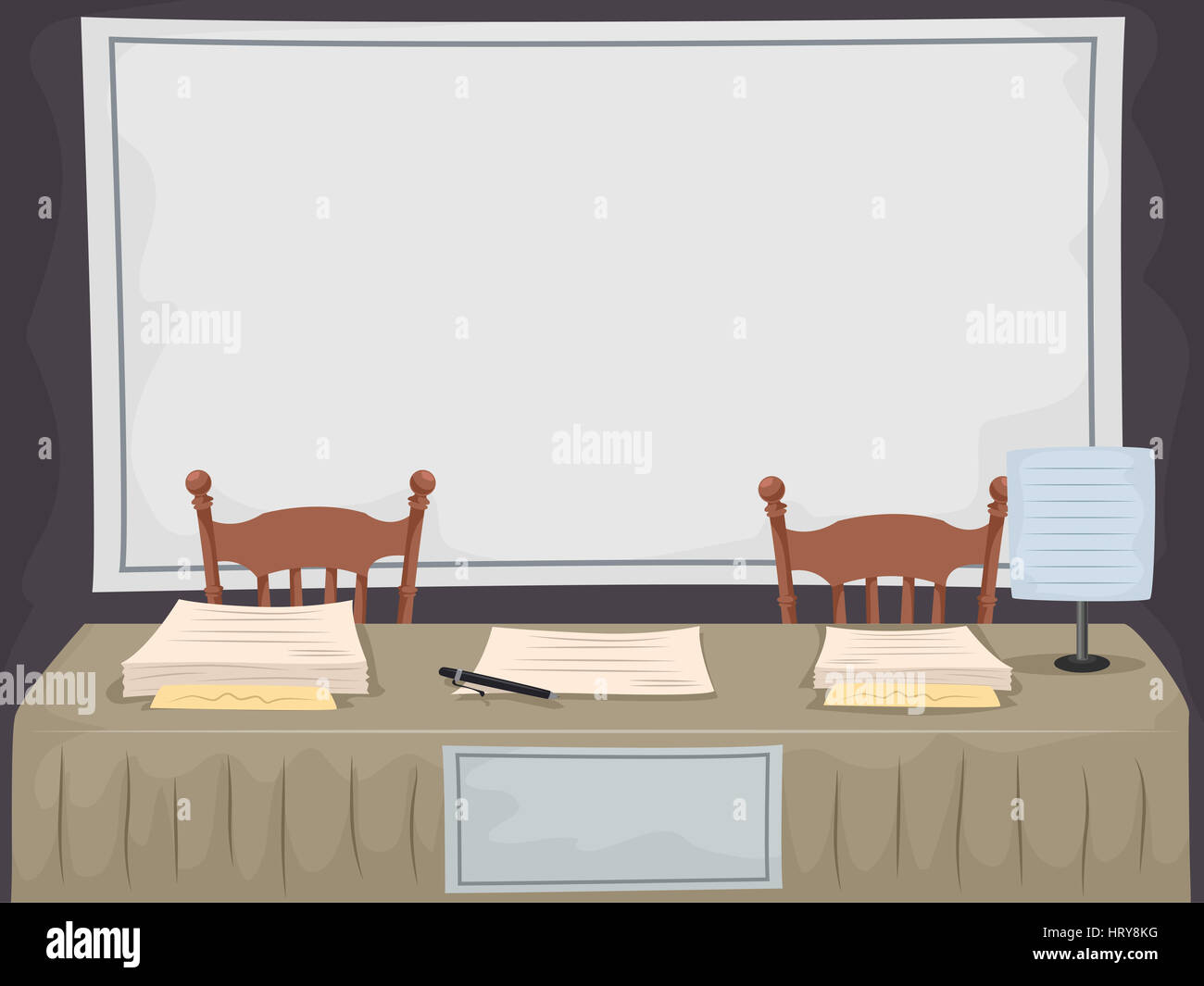 Illustration of a Long Table Set Up for Recruiting New Members Stock ...