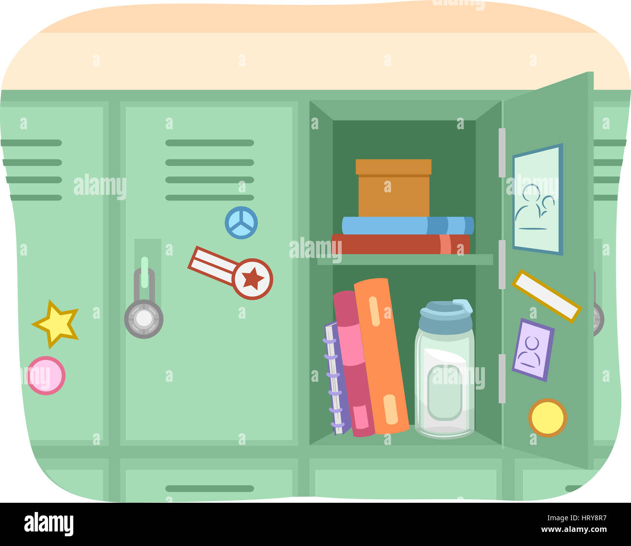 Illustration of an Open Locker with Books and a Water Bottle Inside ...