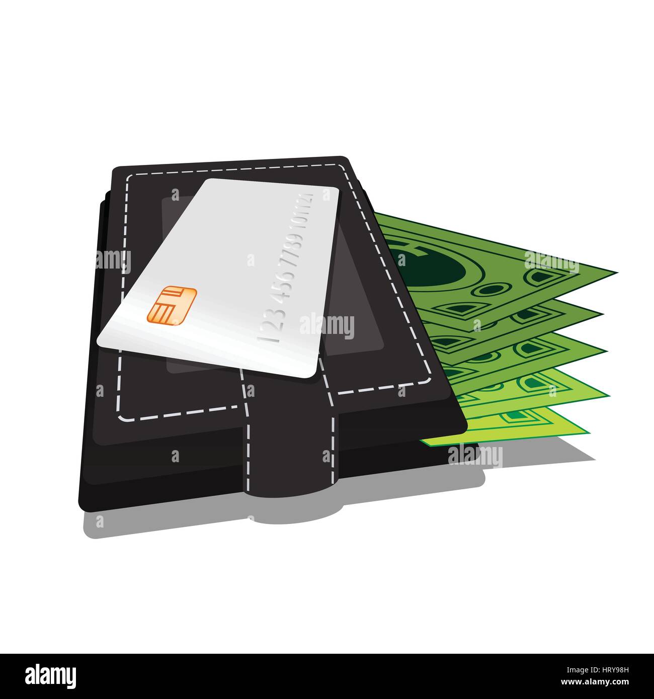 Credit card and wallet with dollars realistic detailed geometric design ...