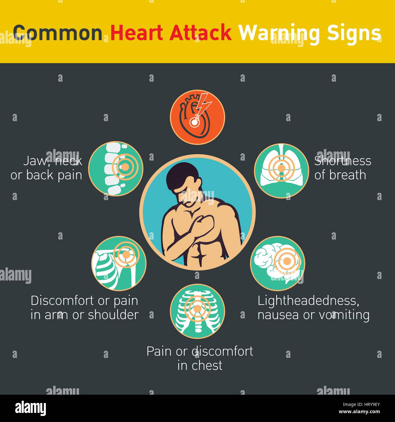 Common heart attack warning signs vector design Stock Vector Image ...