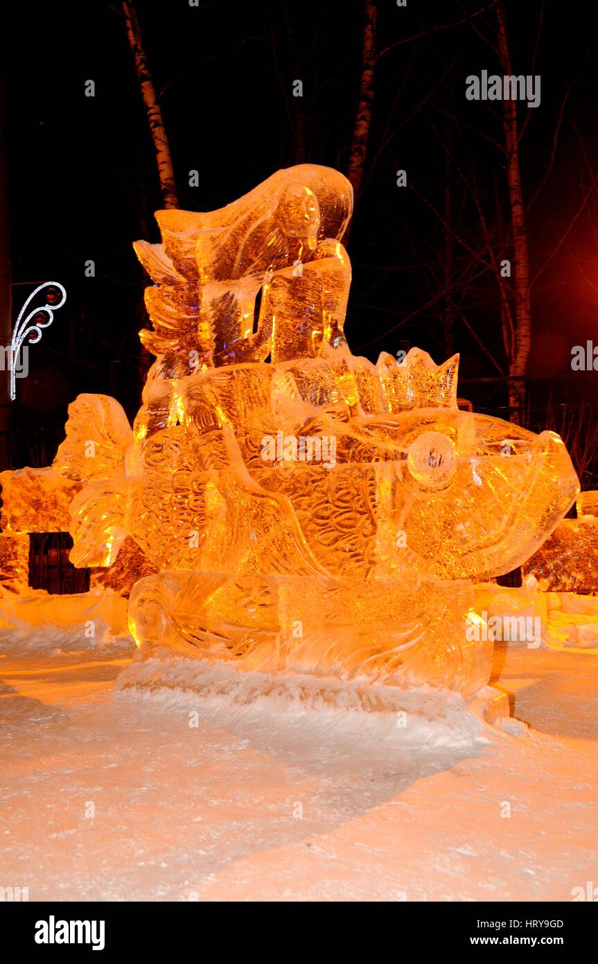 The exhibition of ice sculptures in Sokolniki Park. Moscow. Russia ...