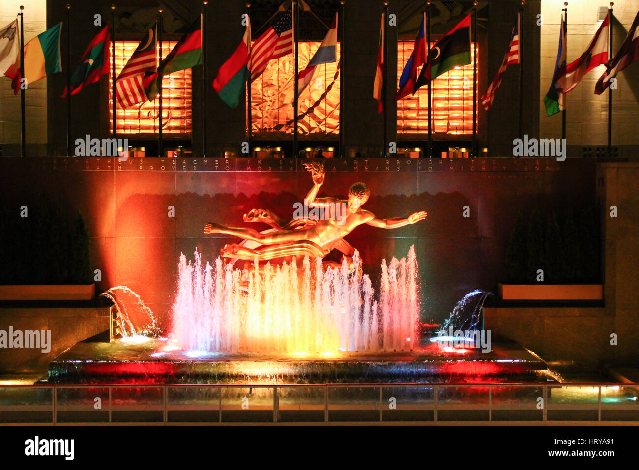 Prometheus Statue Flags Plaza Stock Photos & Prometheus Statue Flags ...