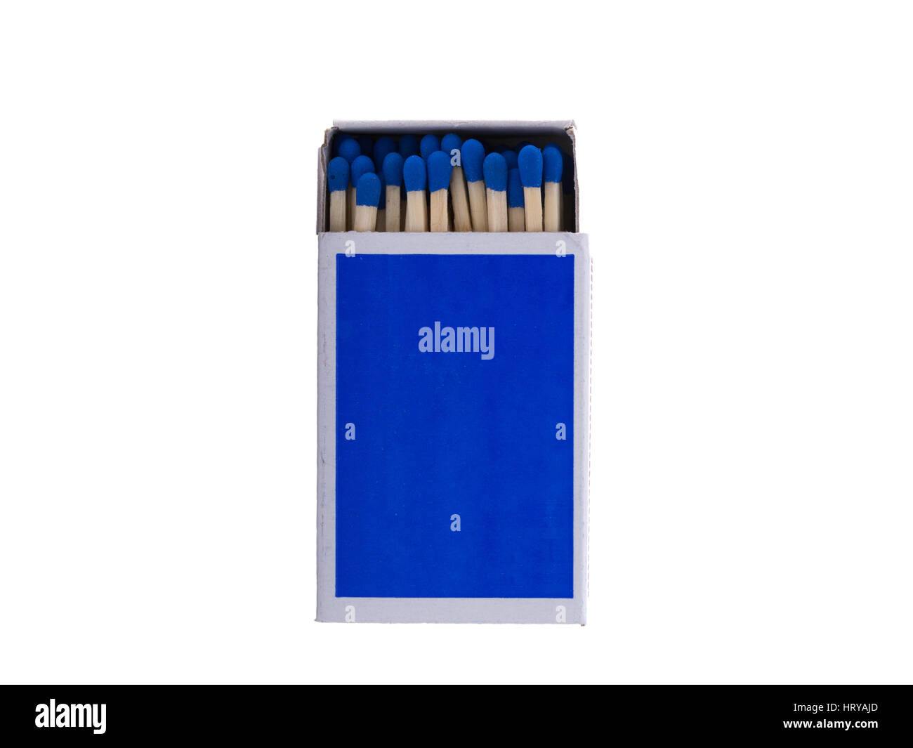 Close up photo of a blue matchbox with safety matches, isolated in ...