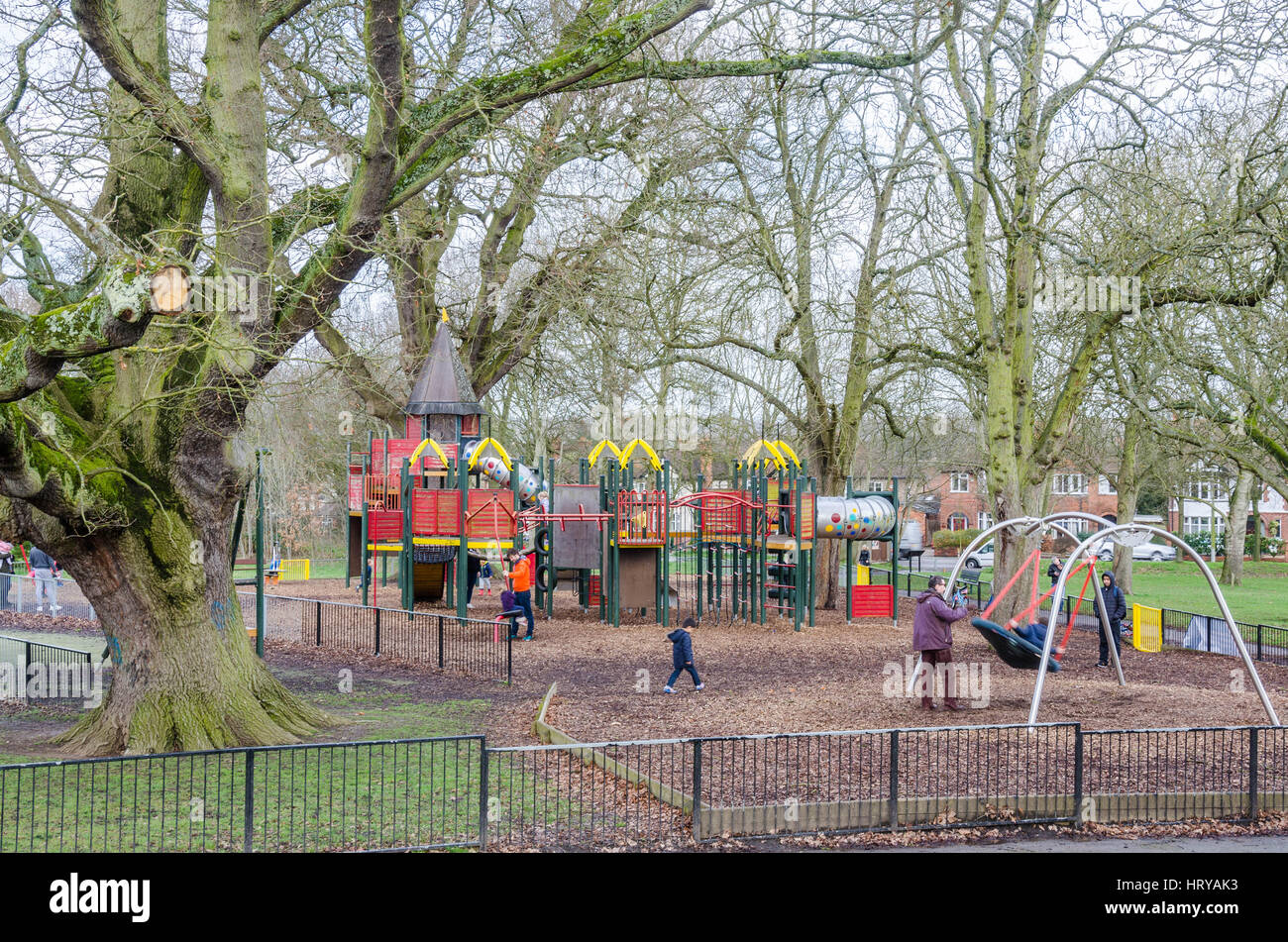 Looking across Prospect Park in Reading at the children's playground ...