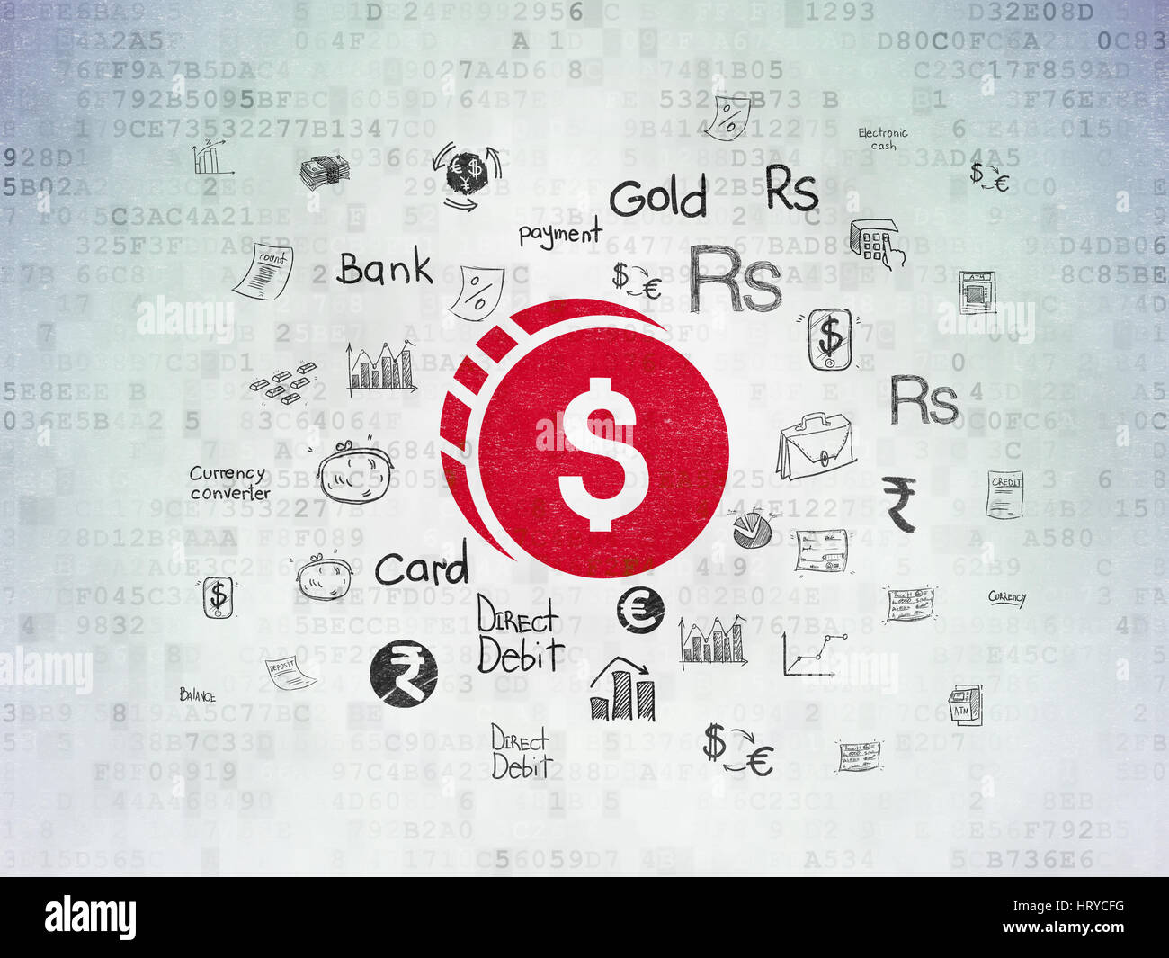 Money concept: Dollar Coin on Digital Data Paper background Stock Photo ...