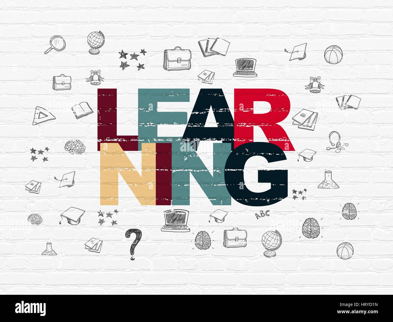 Studying concept: Learning on wall background Stock Photo - Alamy