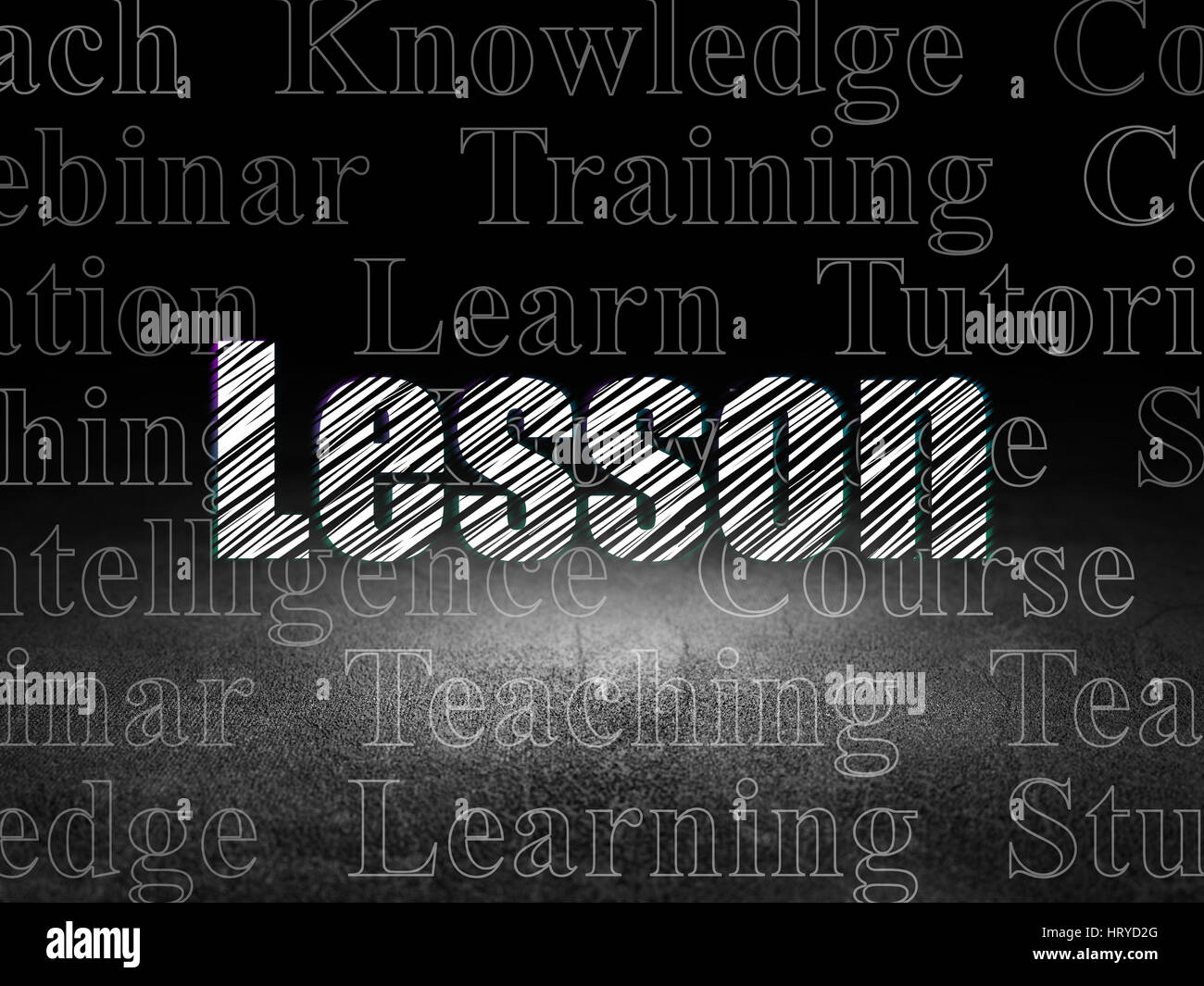 Learning concept: Lesson in grunge dark room Stock Photo - Alamy