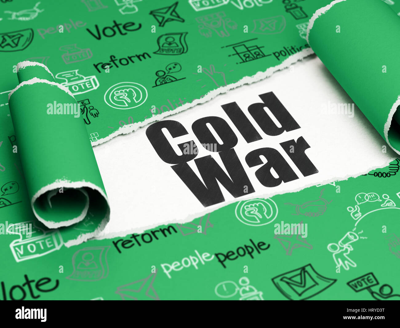 Politics concept: black text Cold War under the piece of torn paper ...