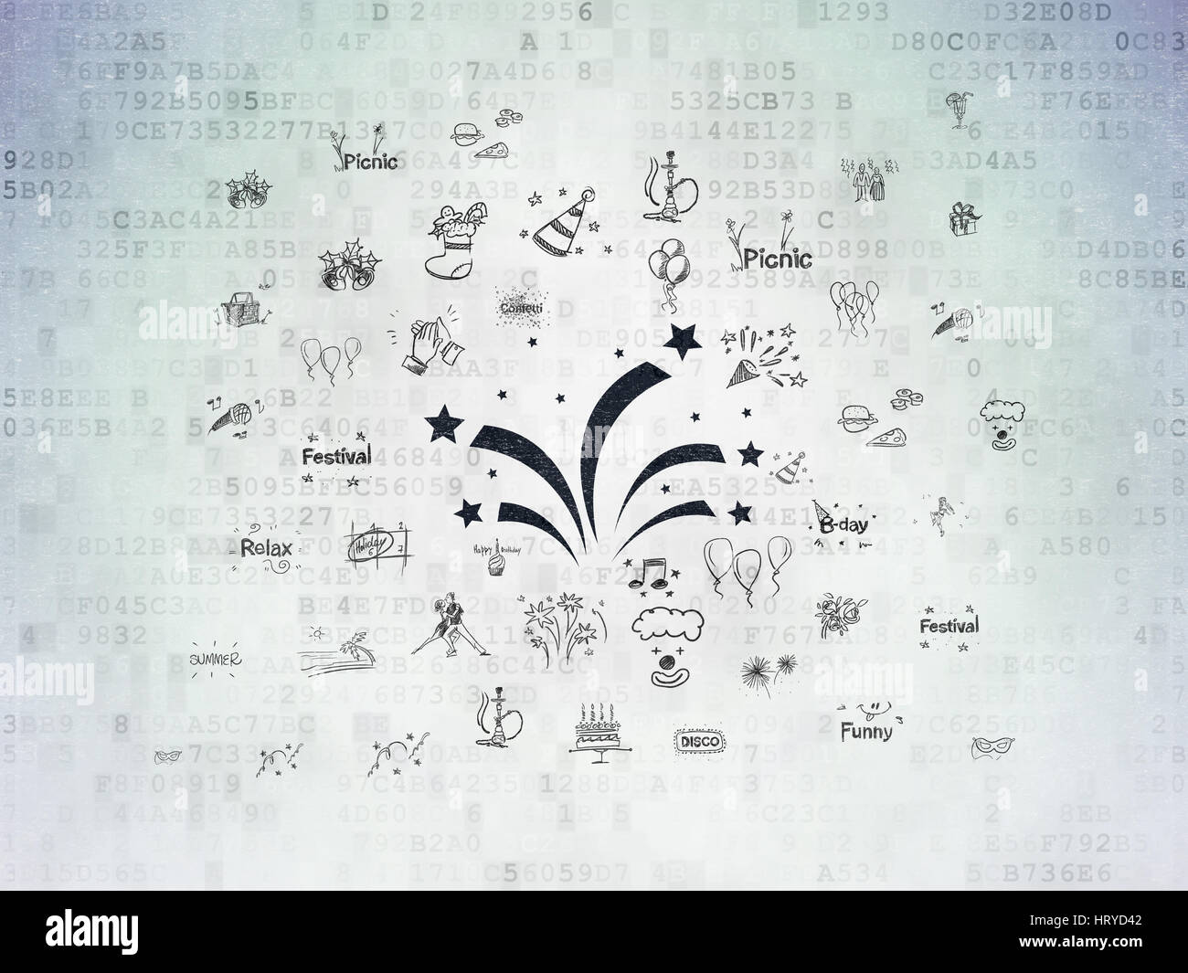 Entertainment, concept: Fireworks on Digital Data Paper background ...