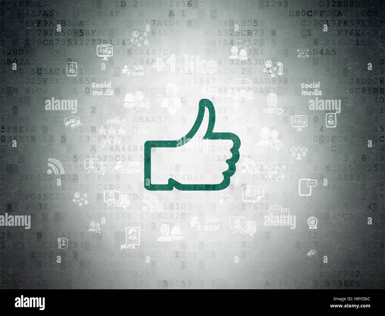 Social media concept: Thumb Up on Digital Data Paper background Stock ...