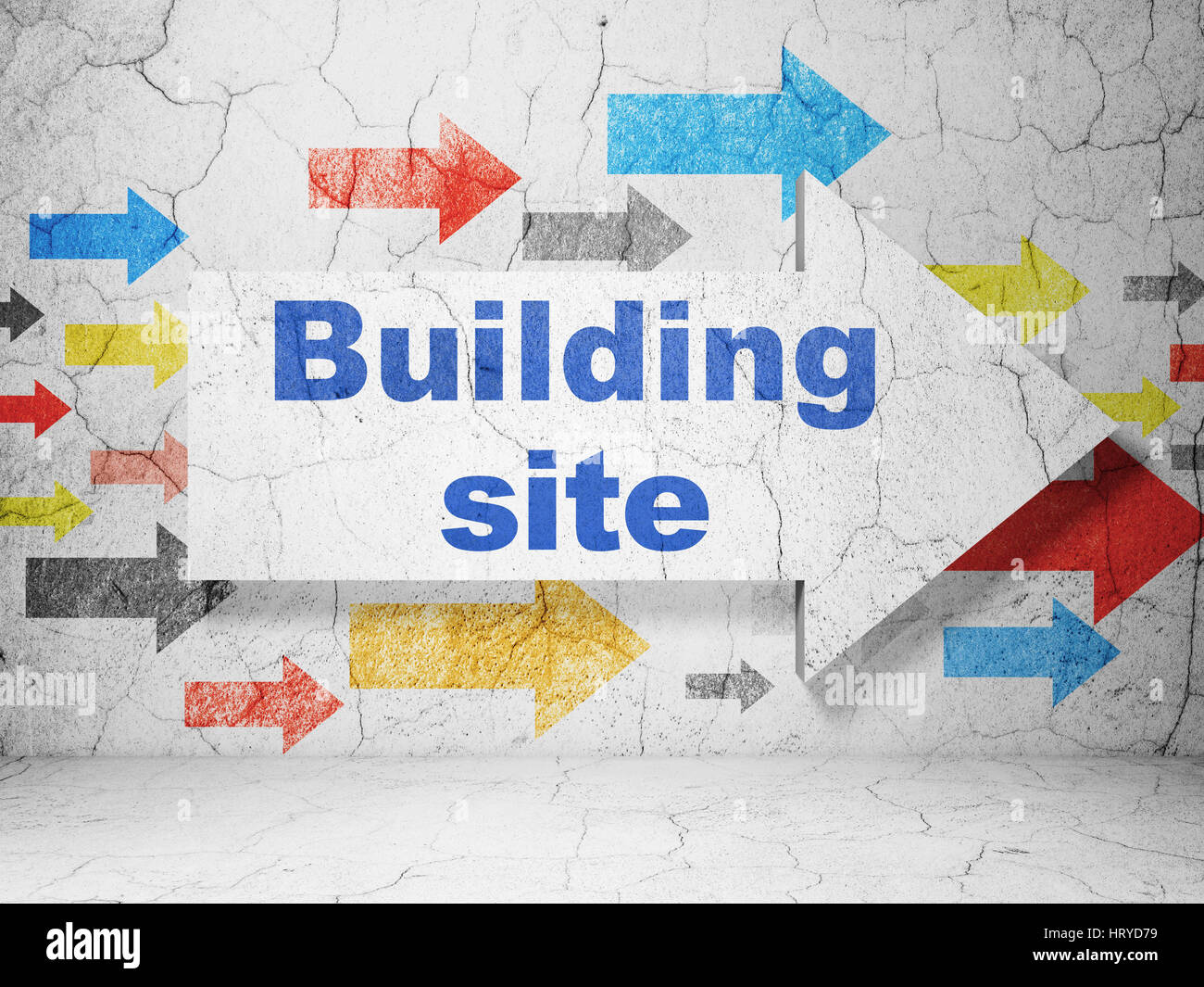 Constructing concept: arrow with Building Site on grunge wall ...