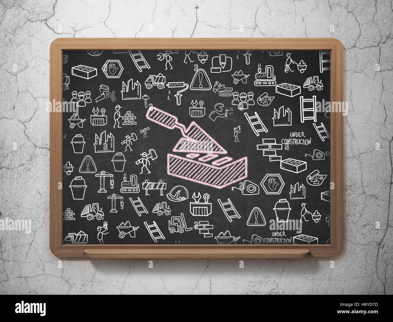Building construction concept: Brick Wall on School board background ...