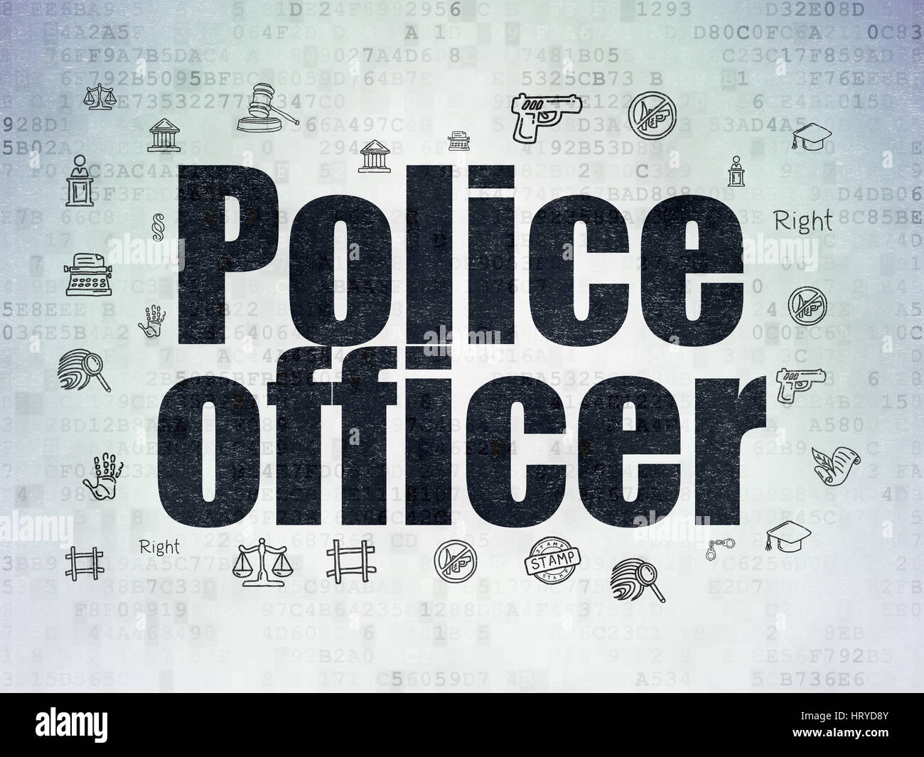 Law concept: Police Officer on Digital Data Paper background Stock ...