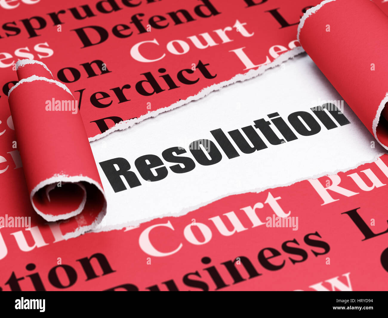 Law concept: black text Resolution under the piece of torn paper Stock ...