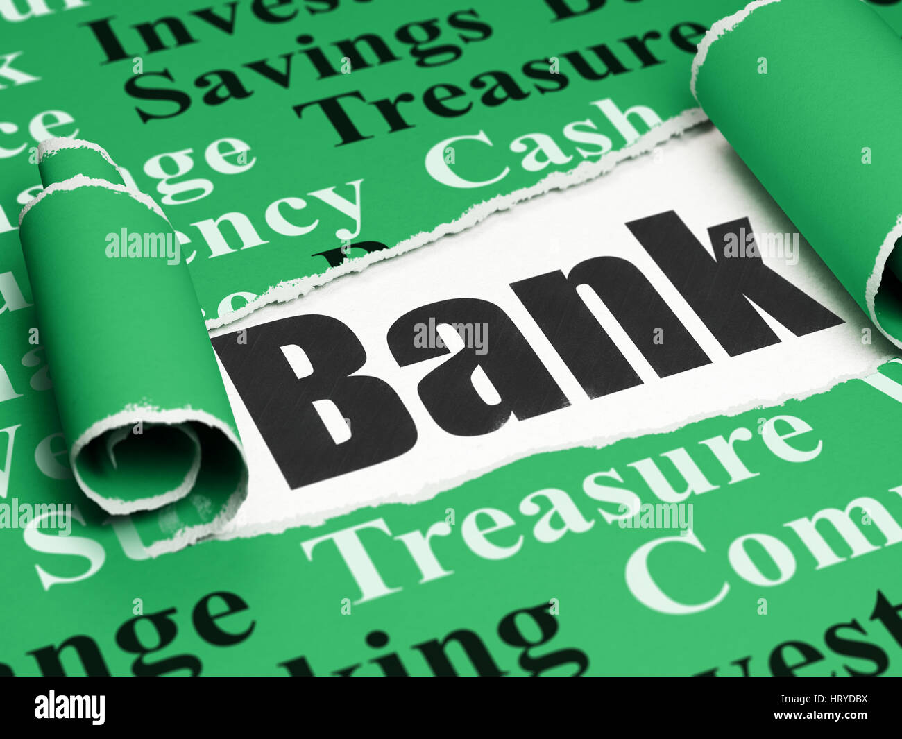 Currency concept: black text Bank under the piece of torn paper Stock ...