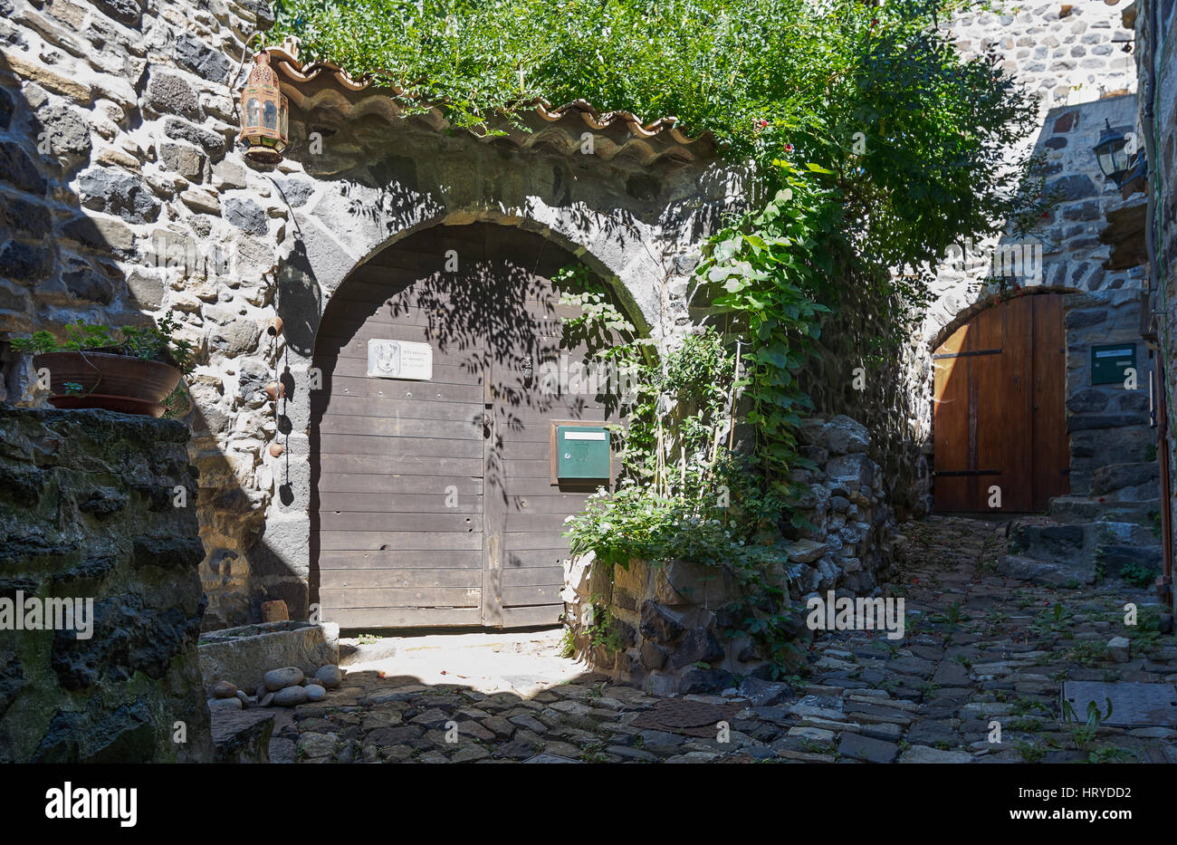 Entrance to the house in the picturesque village of Mirabel, Ardèche ...