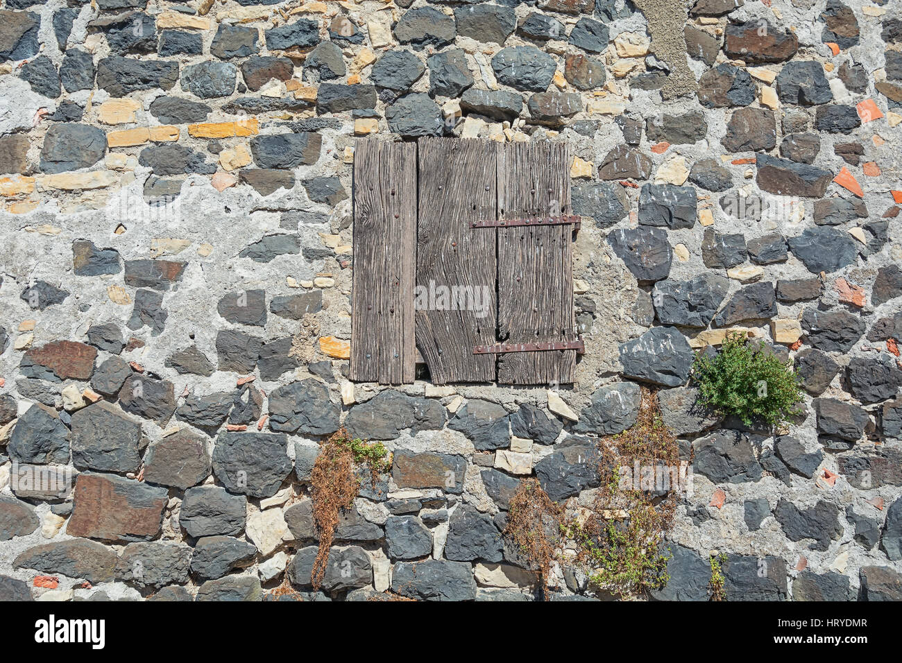 Old shuttered window in a wall of basalt Stock Photo - Alamy