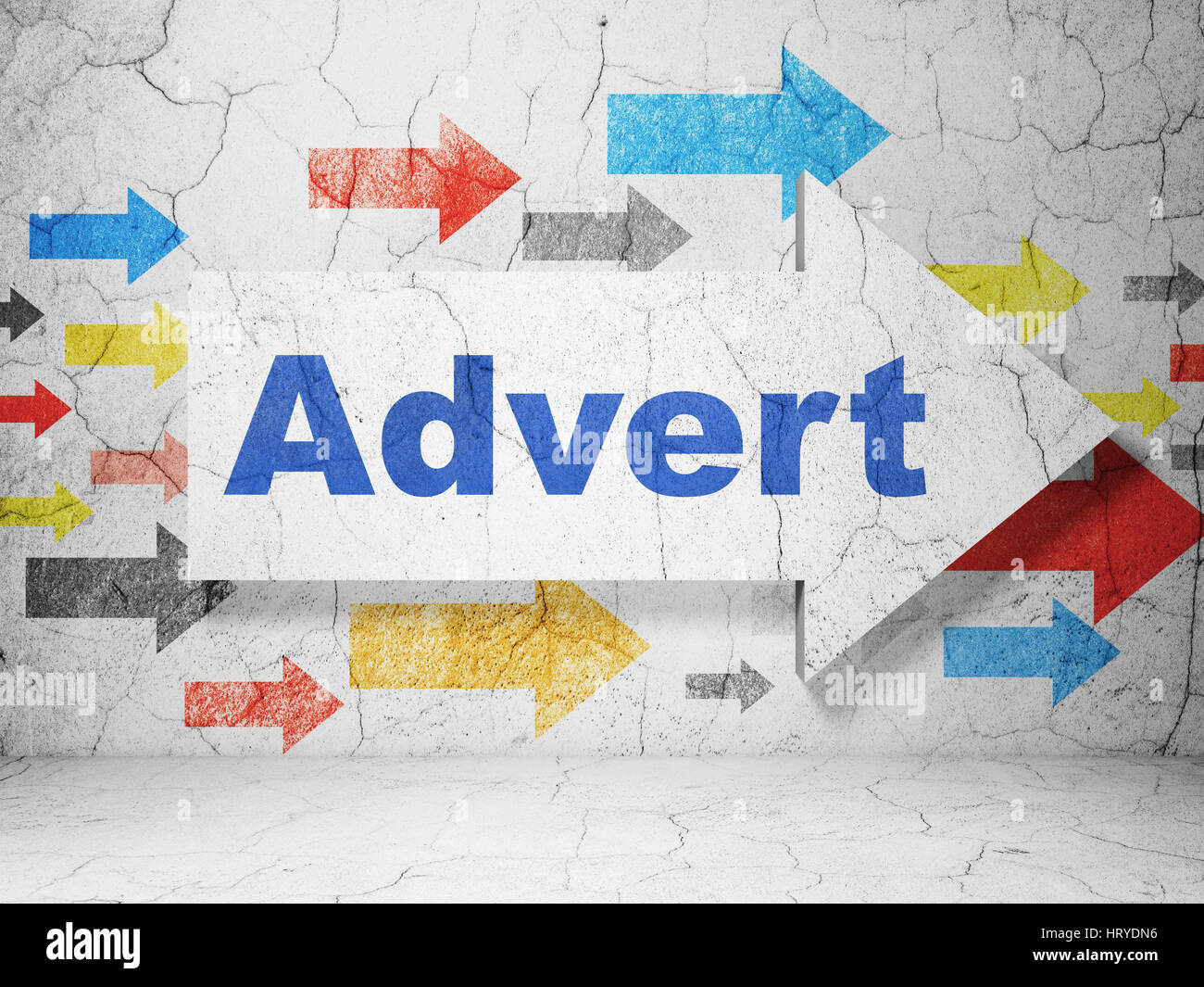 Advertising concept: arrow with Advert on grunge wall background Stock ...