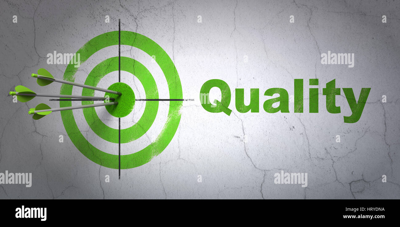 Marketing concept: target and Quality on wall background Stock Photo ...